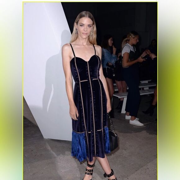 Self-Portrait | Dresses | Selfportrait Blue Velvet Paneled Midi Dress ...